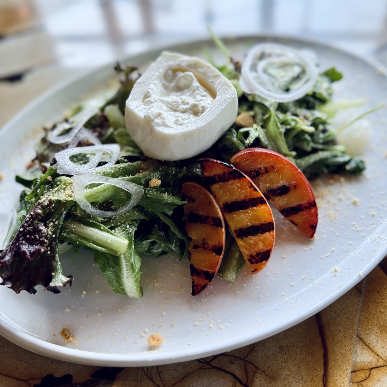 Cache Peach Burrata Salad - Ginger and Baker